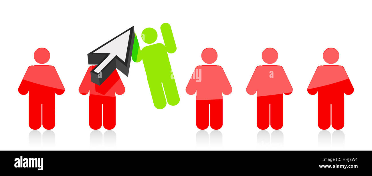 Row of people and one selected by a cursor - illustration Stock Photo ...