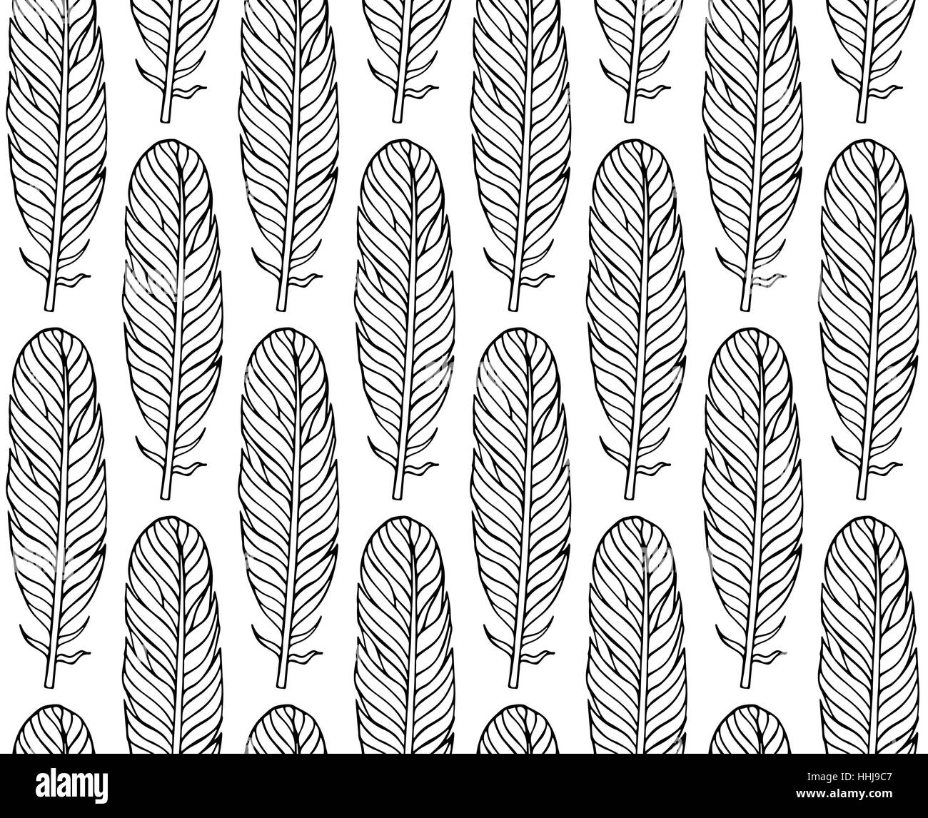 Seamless pattern with feathers outline. Boho Style Elements. Vector ...