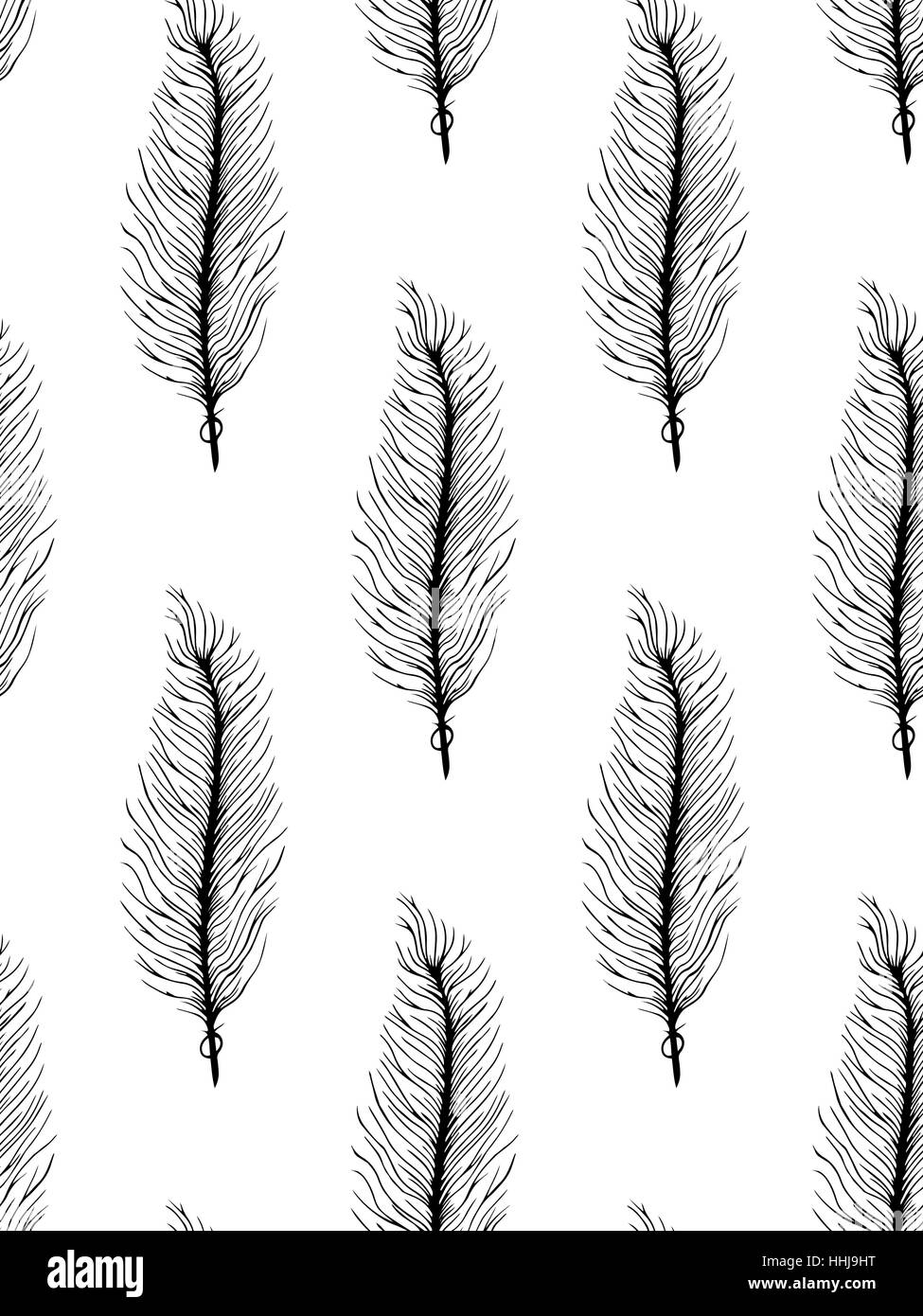 Seamless pattern with feathers outline. Boho Style Elements. Vector ...