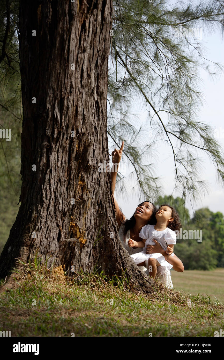 Mother showing daughter tree Stock Photo - Alamy