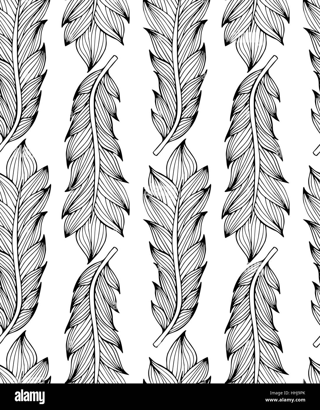 Seamless pattern with feathers outline. Boho Style Elements. Vector ...