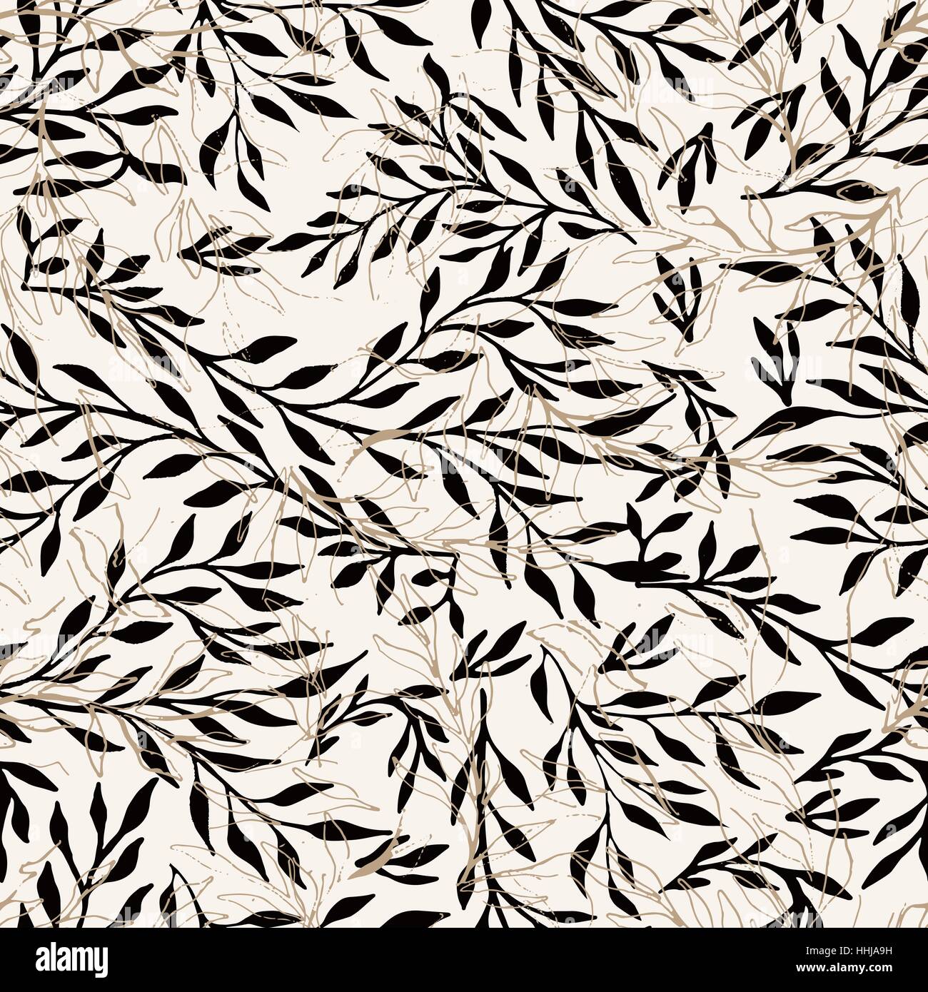Beige leaves branches seamless pattern background. Vector illustration ...
