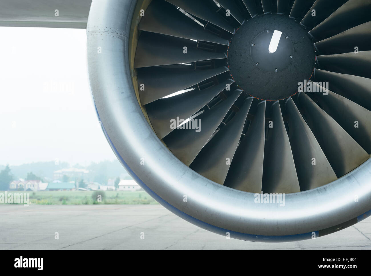 Boeing 767. Screw close-up of a turbofan engine . Russia. Siberia ...