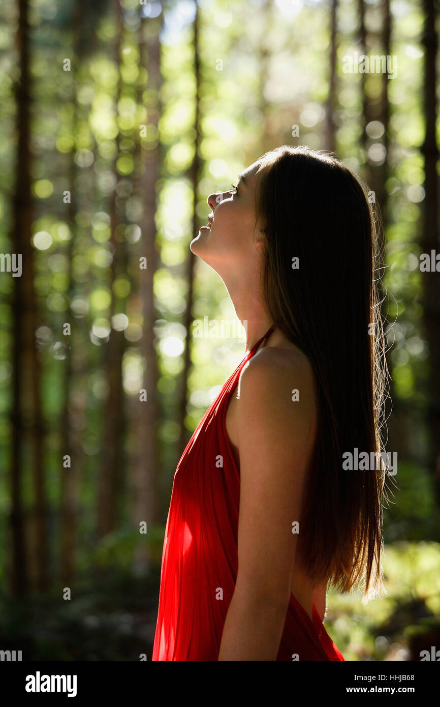 Profile of woman in red dress Stock Photo - Alamy
