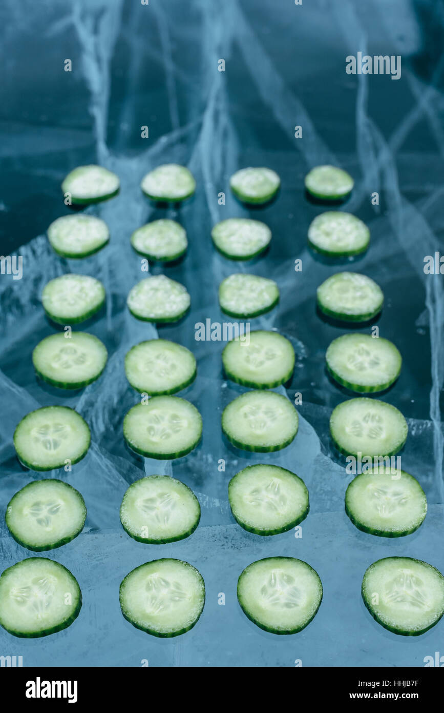 Cucumber beautifully cut into pure ice. One of the most beautiful ...