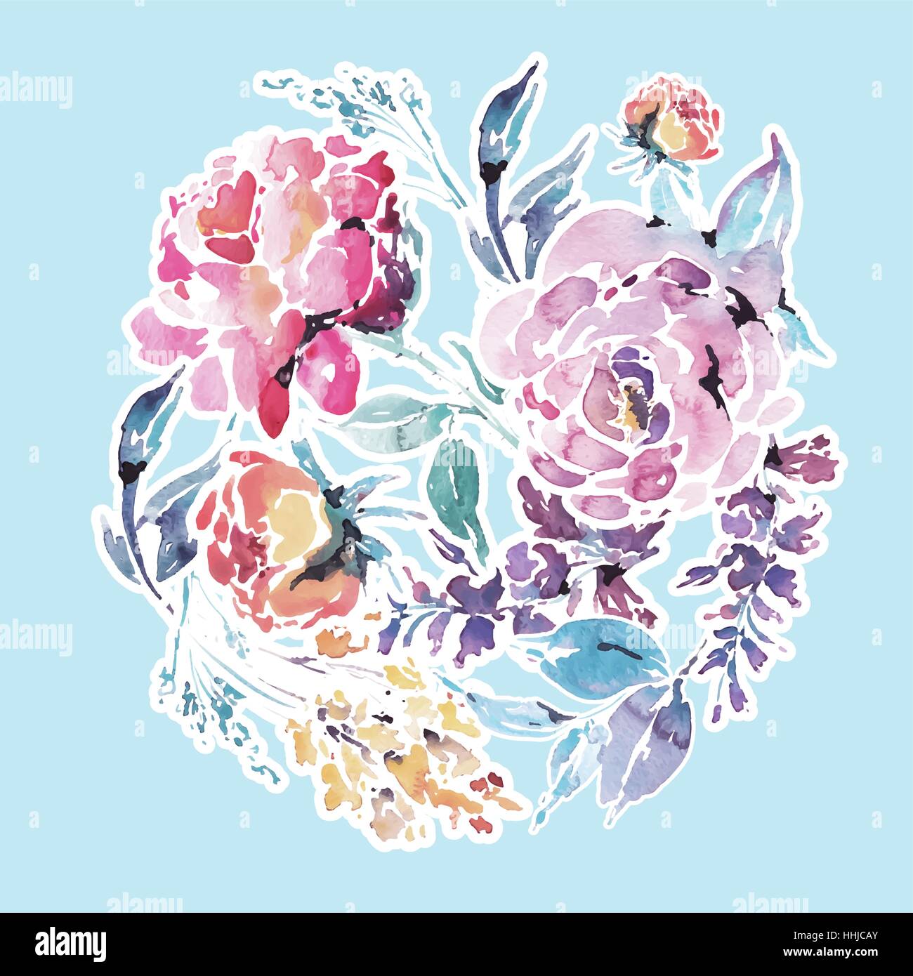 Vector watercolor floral round frame of red roses Stock Vector Image ...