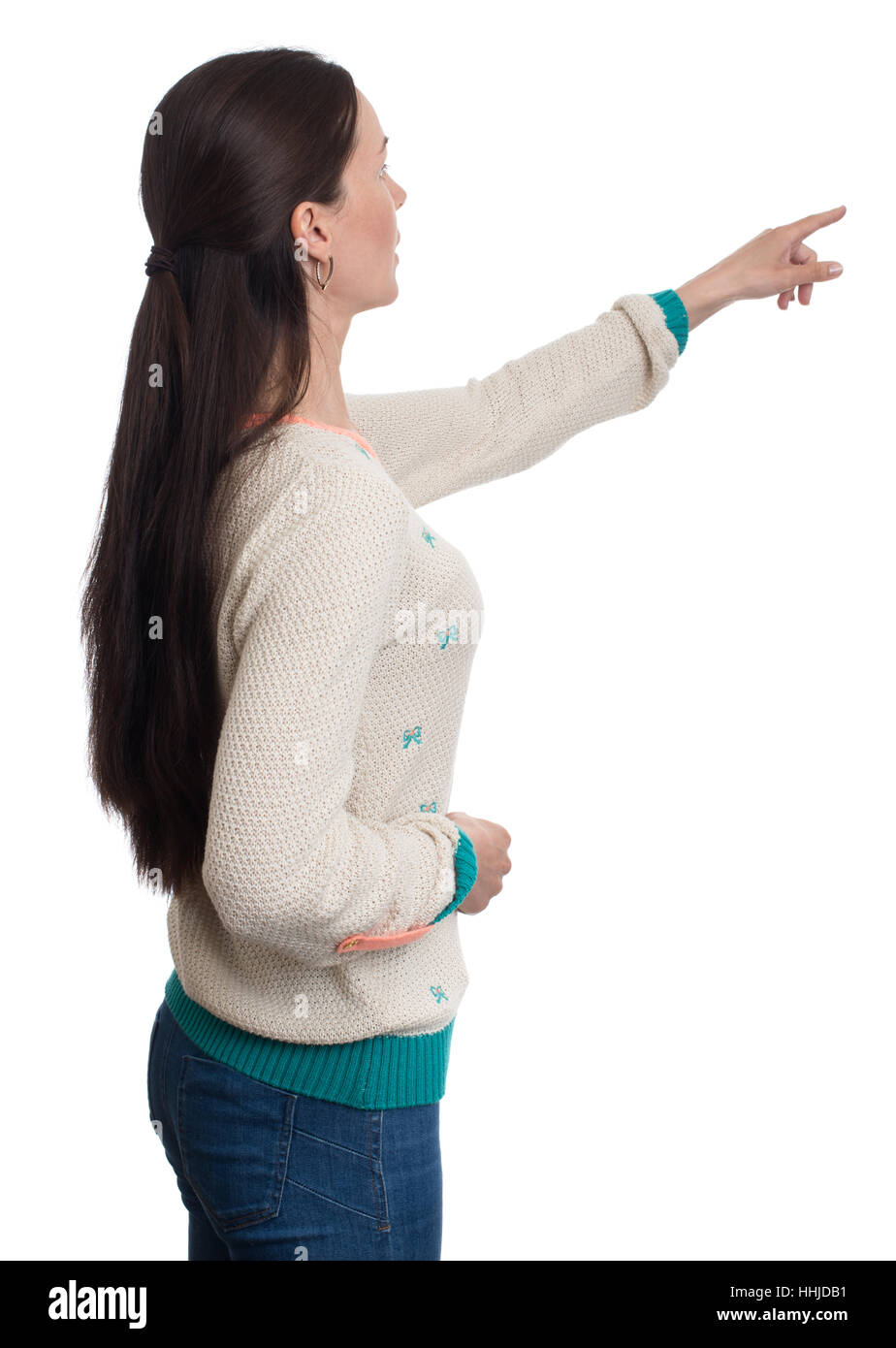 Woman pointing finger rear view hi-res stock photography and images - Alamy
