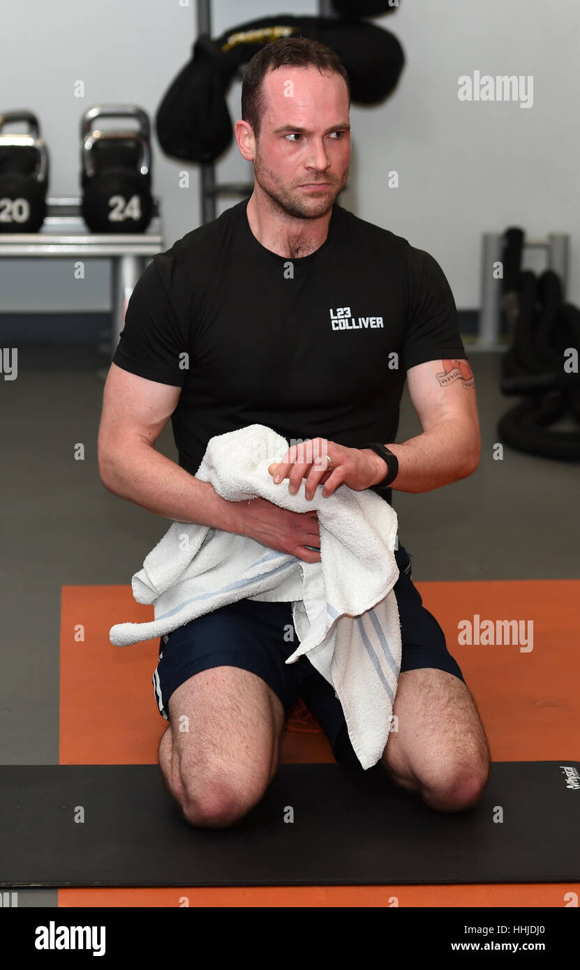 Ed Corrie, from the Bums Out Guns Out campaign group, during an attempt ...