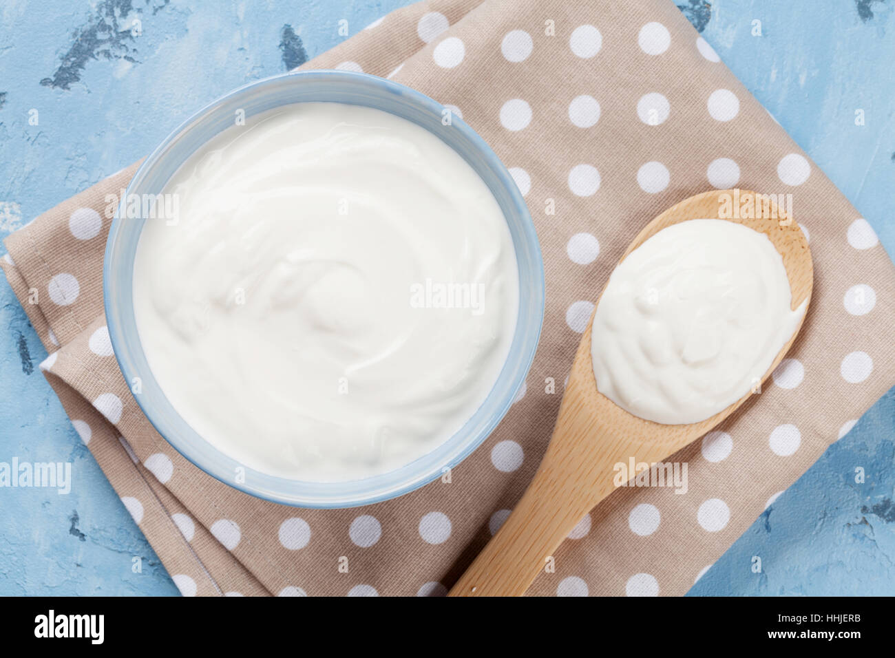 Sour cream. Dairy products on stone table. Top view Stock Photo - Alamy
