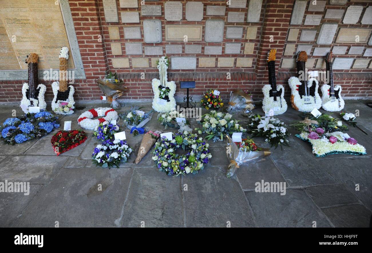Floral tributes left for Status Quo guitarist Rick Parfitt at Woking ...
