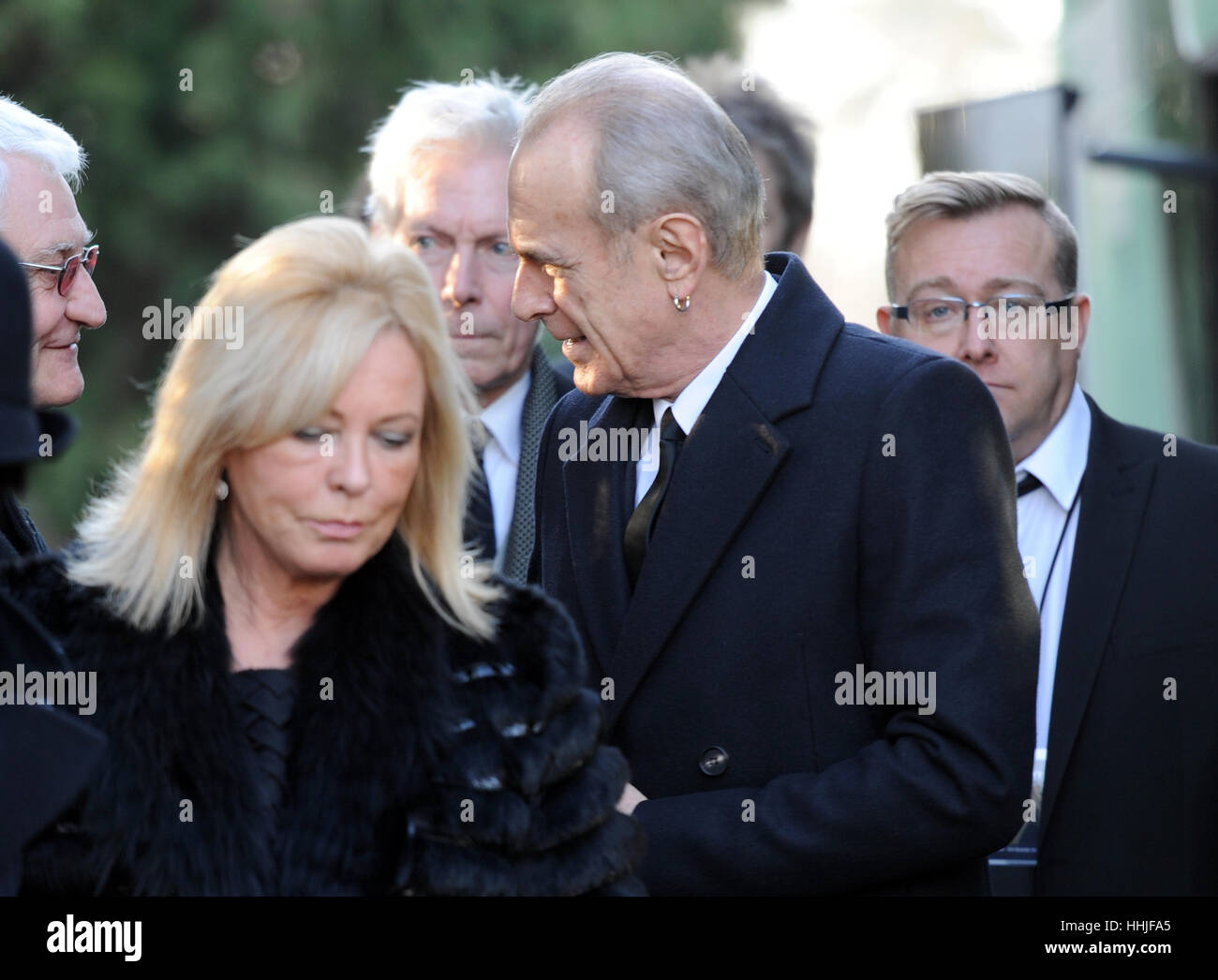 Francis Rossi (right) arrives at Woking Crematorium for the funeral of ...