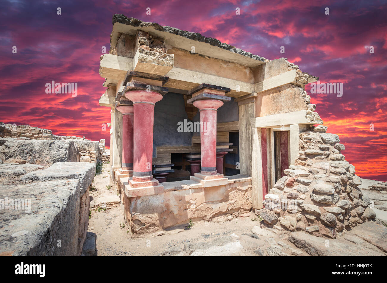 Knossos palace, Crete island, Greece. Detail of ancient ruins of famous ...
