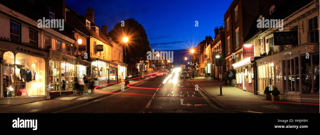 Lymington town streets at night; New Forest National Park; Hampshire ...