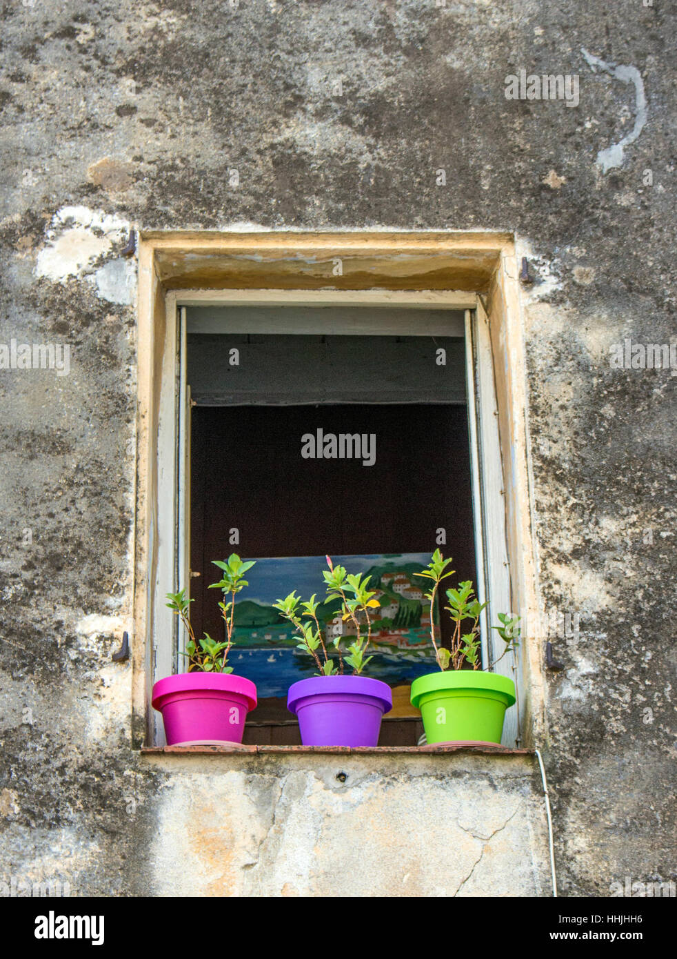 House with flower pots hi-res stock photography and images - Alamy
