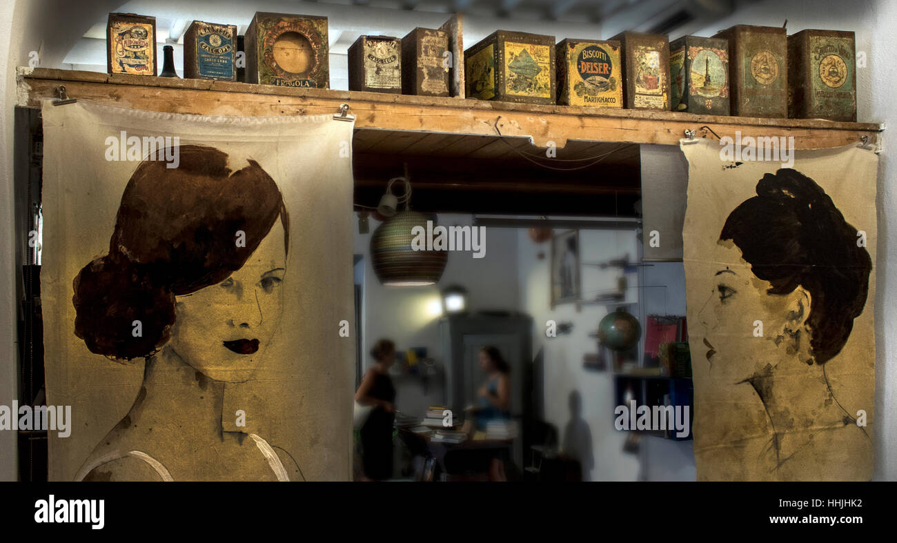 Group of vintage metal illustrated boxes and two paints from an Art ...