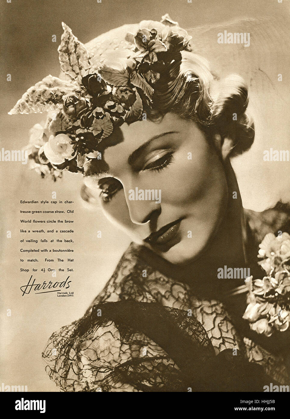 1937 British advertisement for Harrods Hat Shop Stock Photo - Alamy