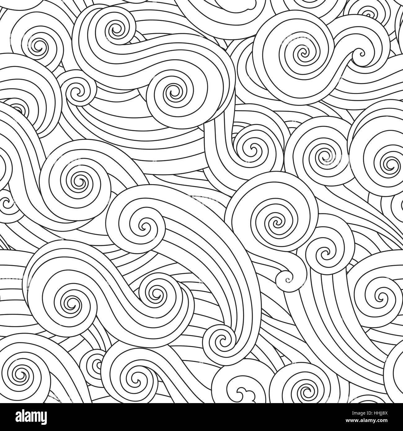 Sea curly wave seamless pattern isolated on white background Stock ...