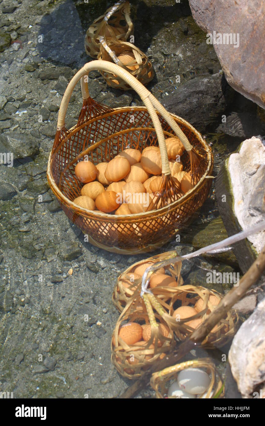 Eggs In basket. Boiled in hot springs Stock Photo - Alamy
