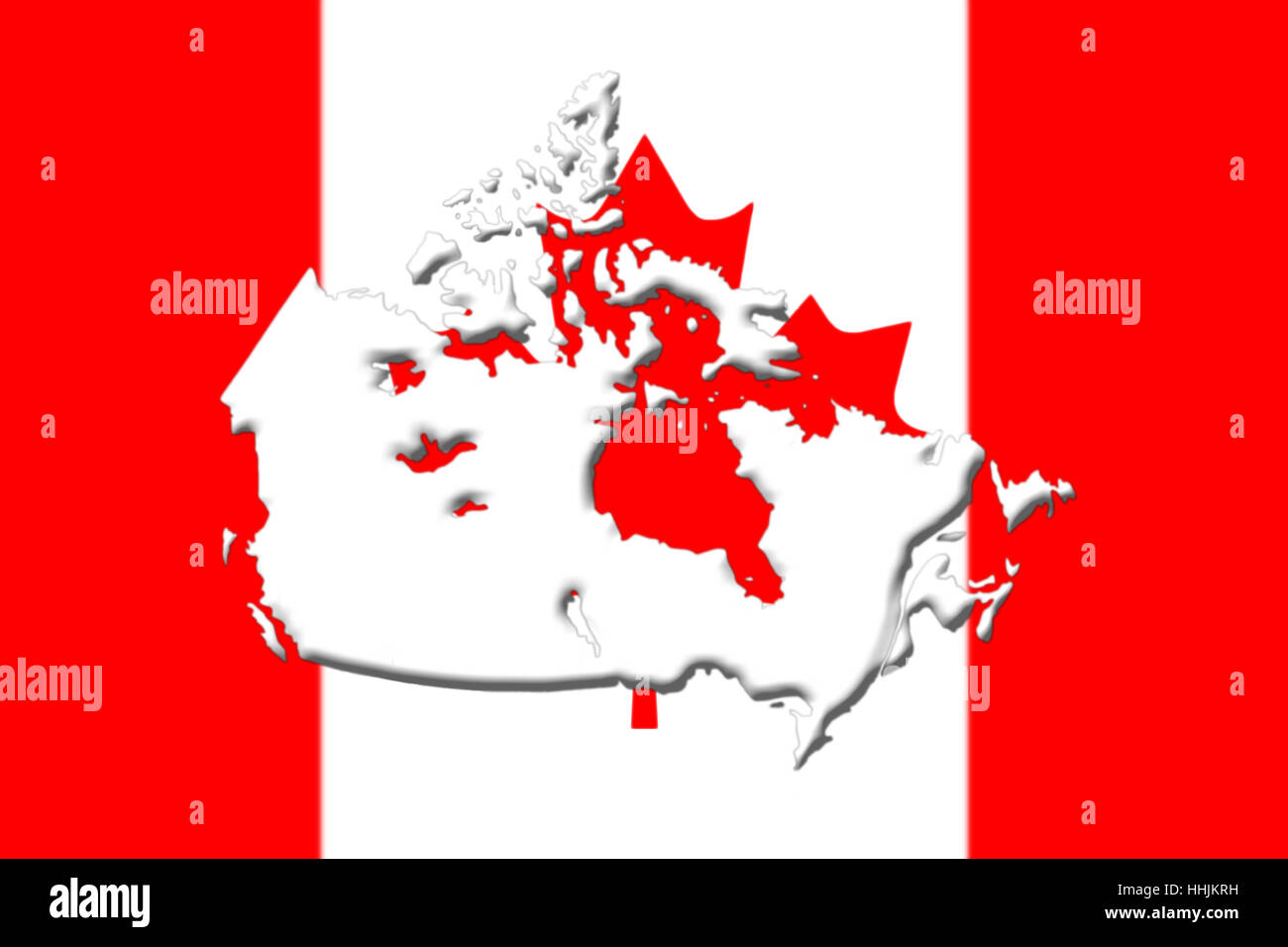 Canadian National Flag With Map Of Canada On It in Red And White Colors ...