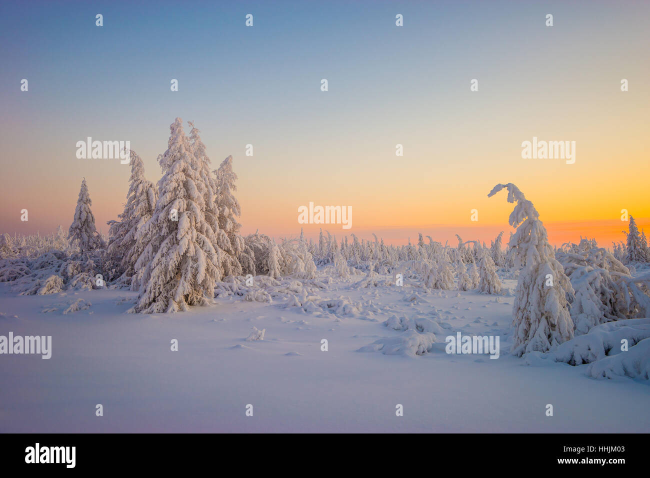 Winter landscape with forest, cliffs and sunset Stock Photo - Alamy