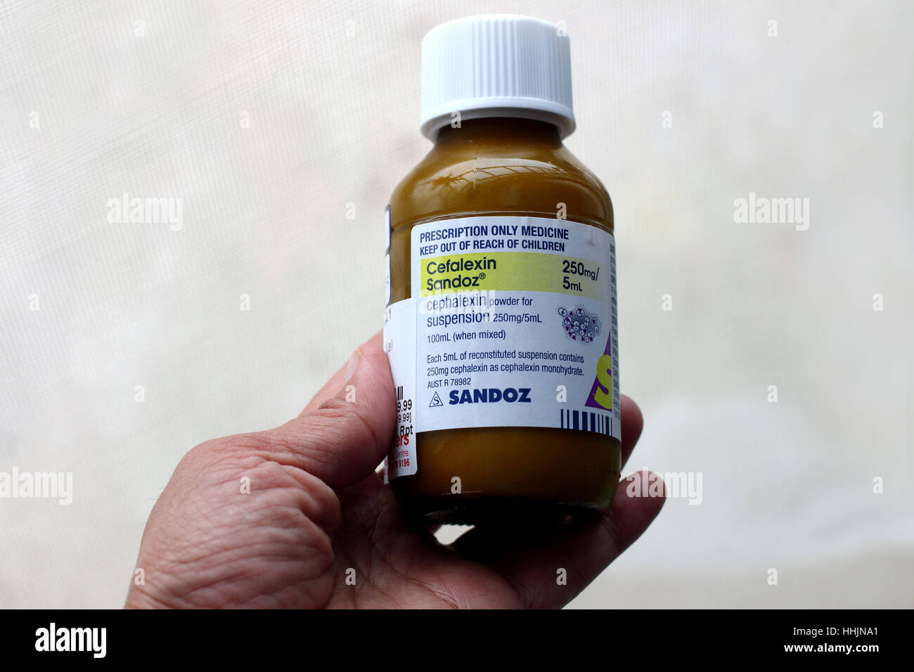 Cefalexin Sandoz antibiotic isolated against white background Stock ...