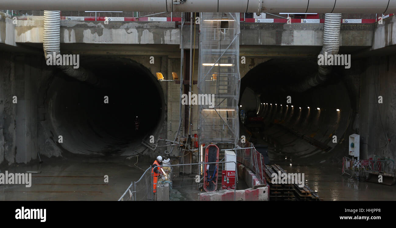The northbound tunnel (left) and southbound tunnel (right) enter the ...