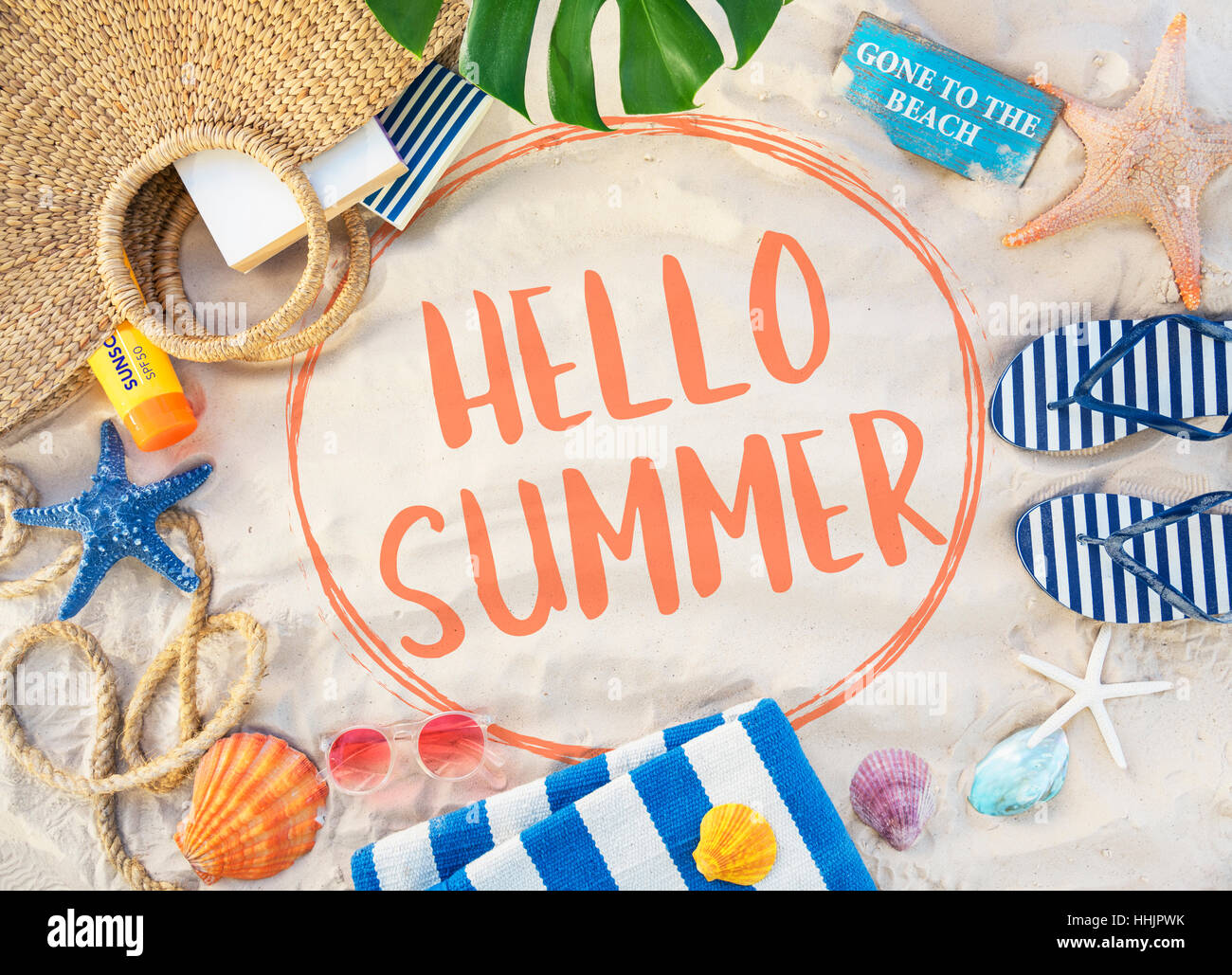 Hello Summer Vacation Message Sign Concept Stock Photo - Alamy