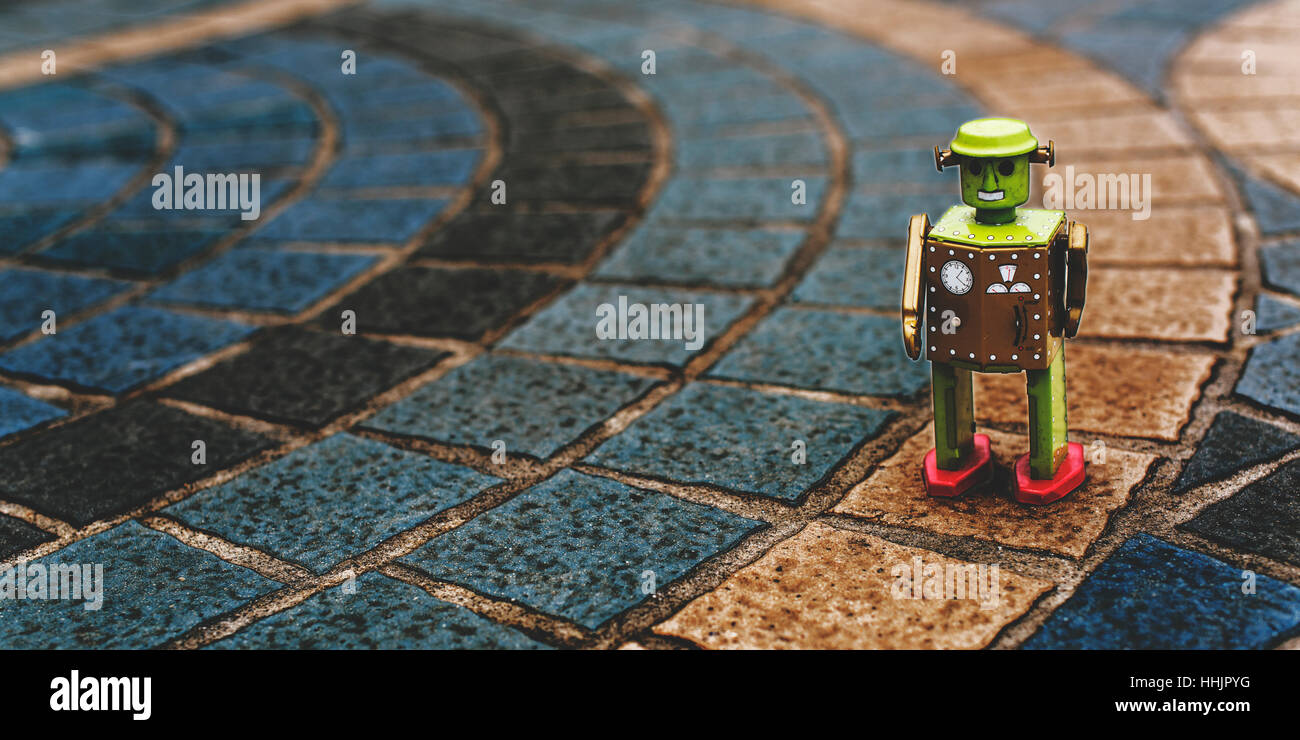 Robot Toy Imagination Retro Styled Tiled Floor Concept Stock Photo - Alamy