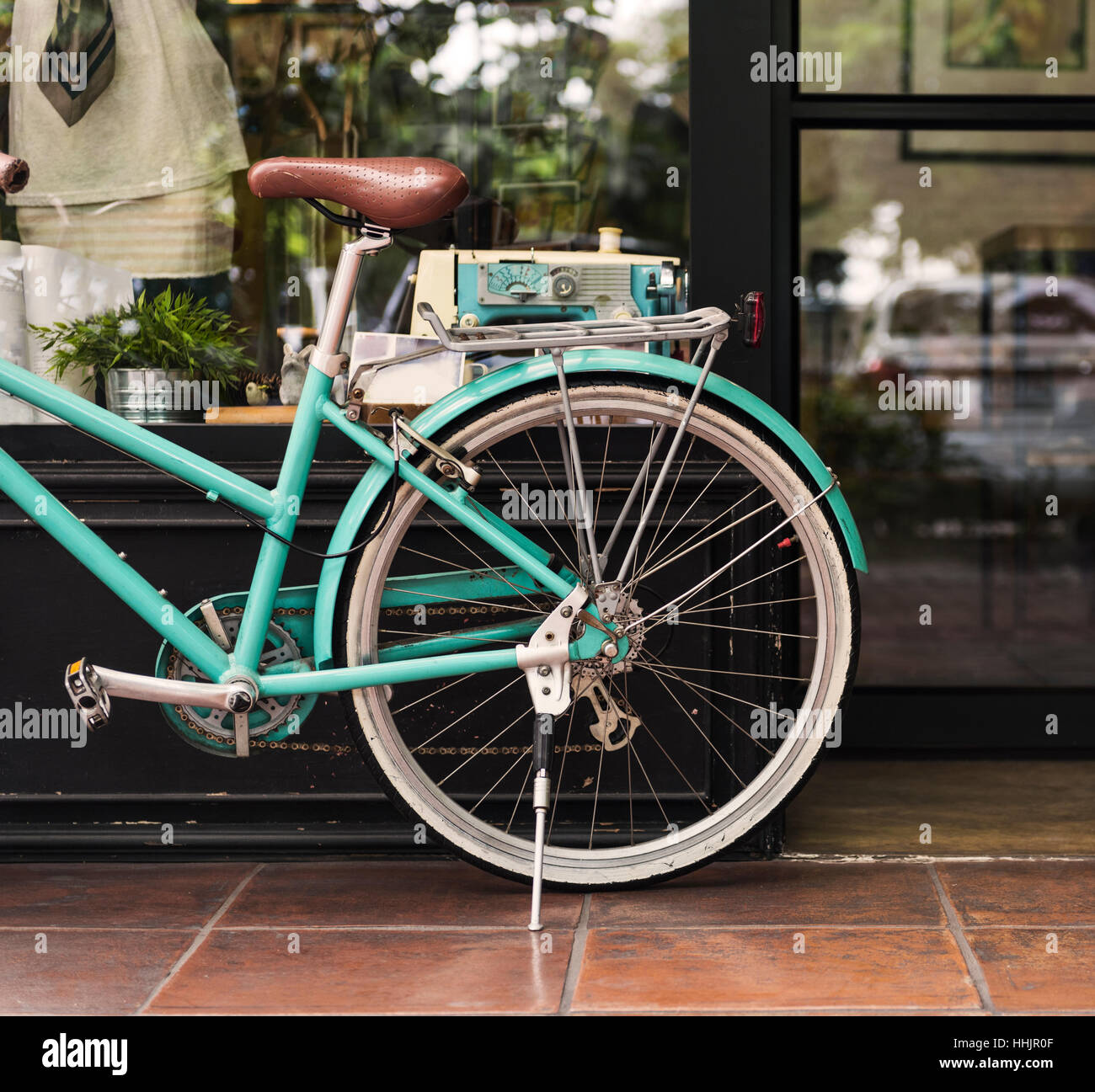 Old Vintage Bicycle Parking Tailor Sewing Machine Concept Stock Photo ...