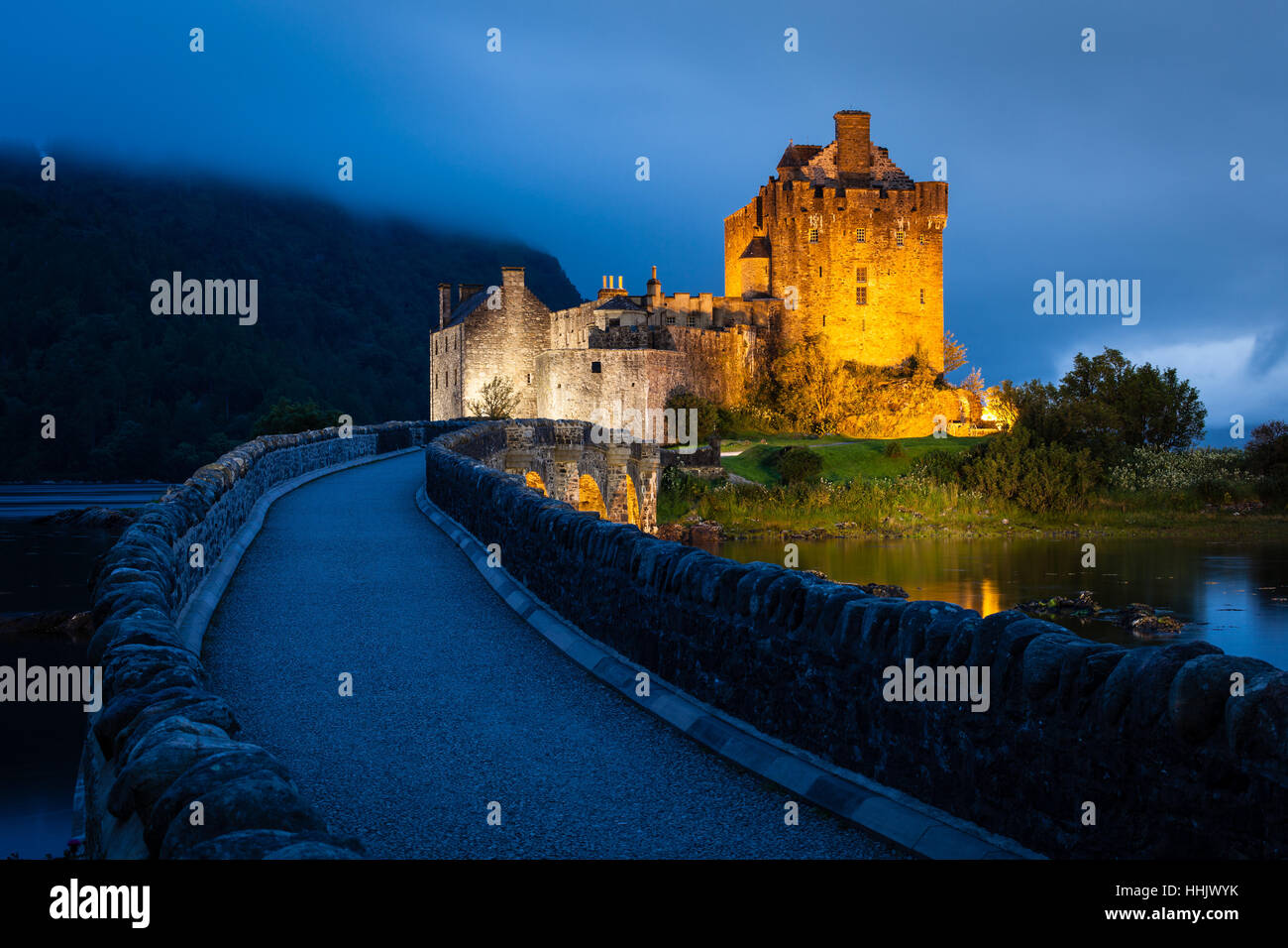 night, nighttime, evening, scotland, water, chateau, castle, blue ...