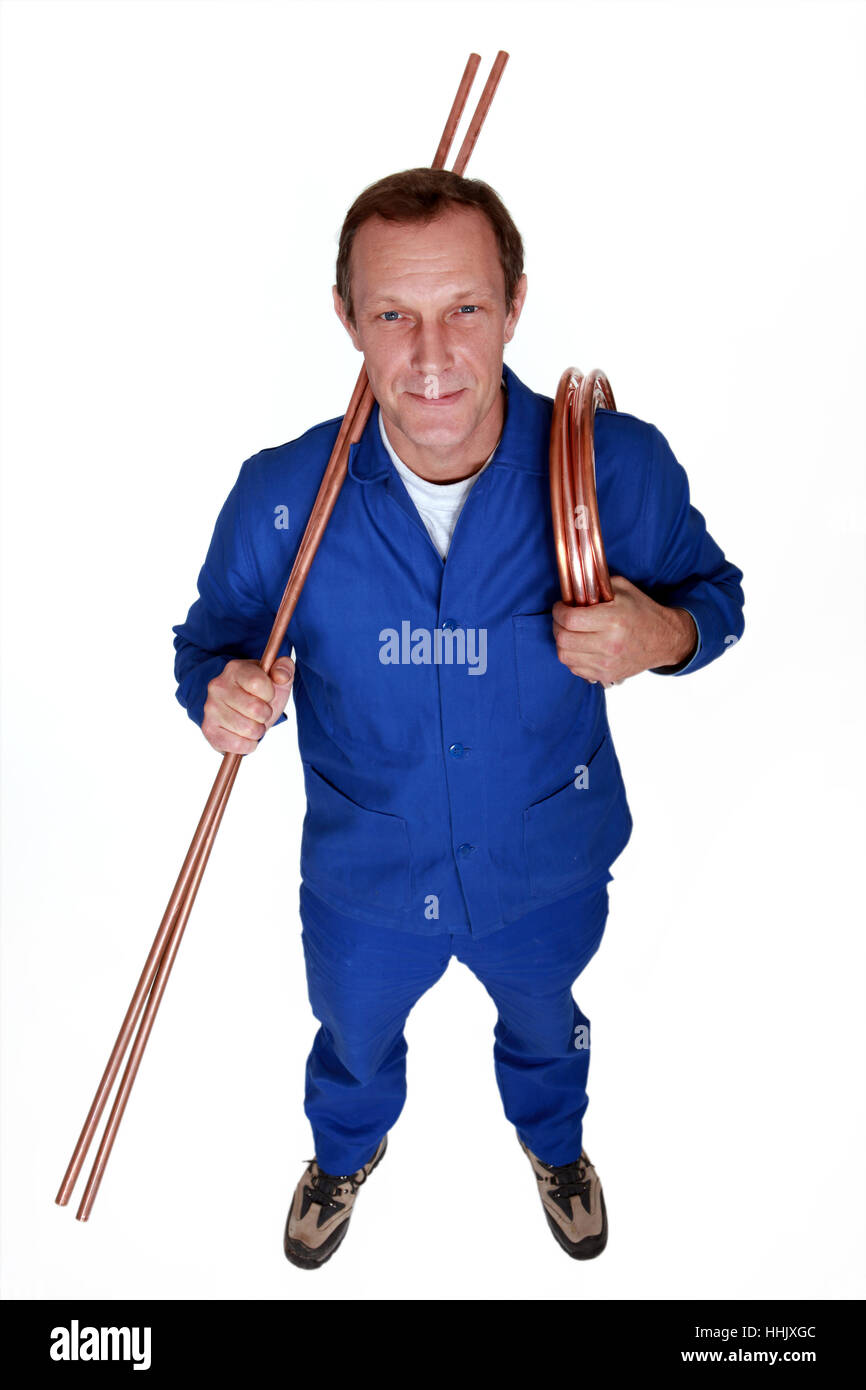blue, male, masculine, possession, holding, plumber, overalls, man ...