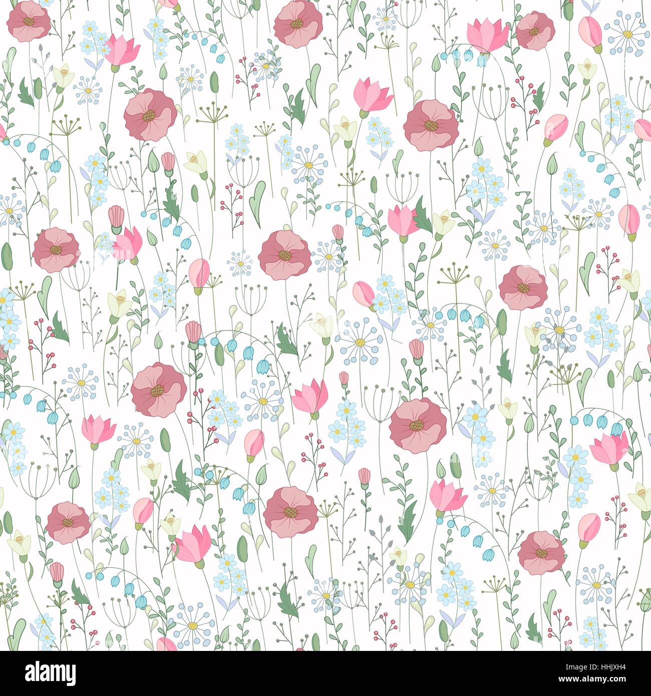 Vector vintage seamless floral pattern. Herbs and wild flowers ...