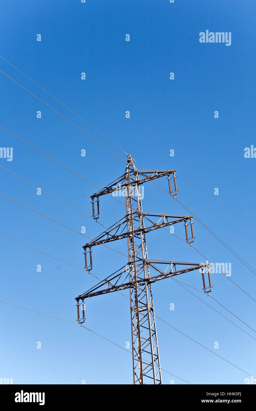 blue, tower, energy, power, electricity, electric power, cabling ...