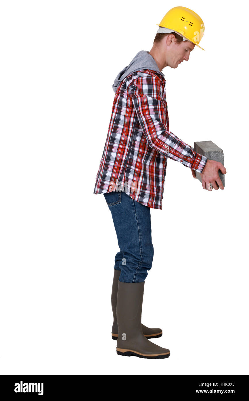 brick, gloves, block, builder, building, construction, humans, human ...