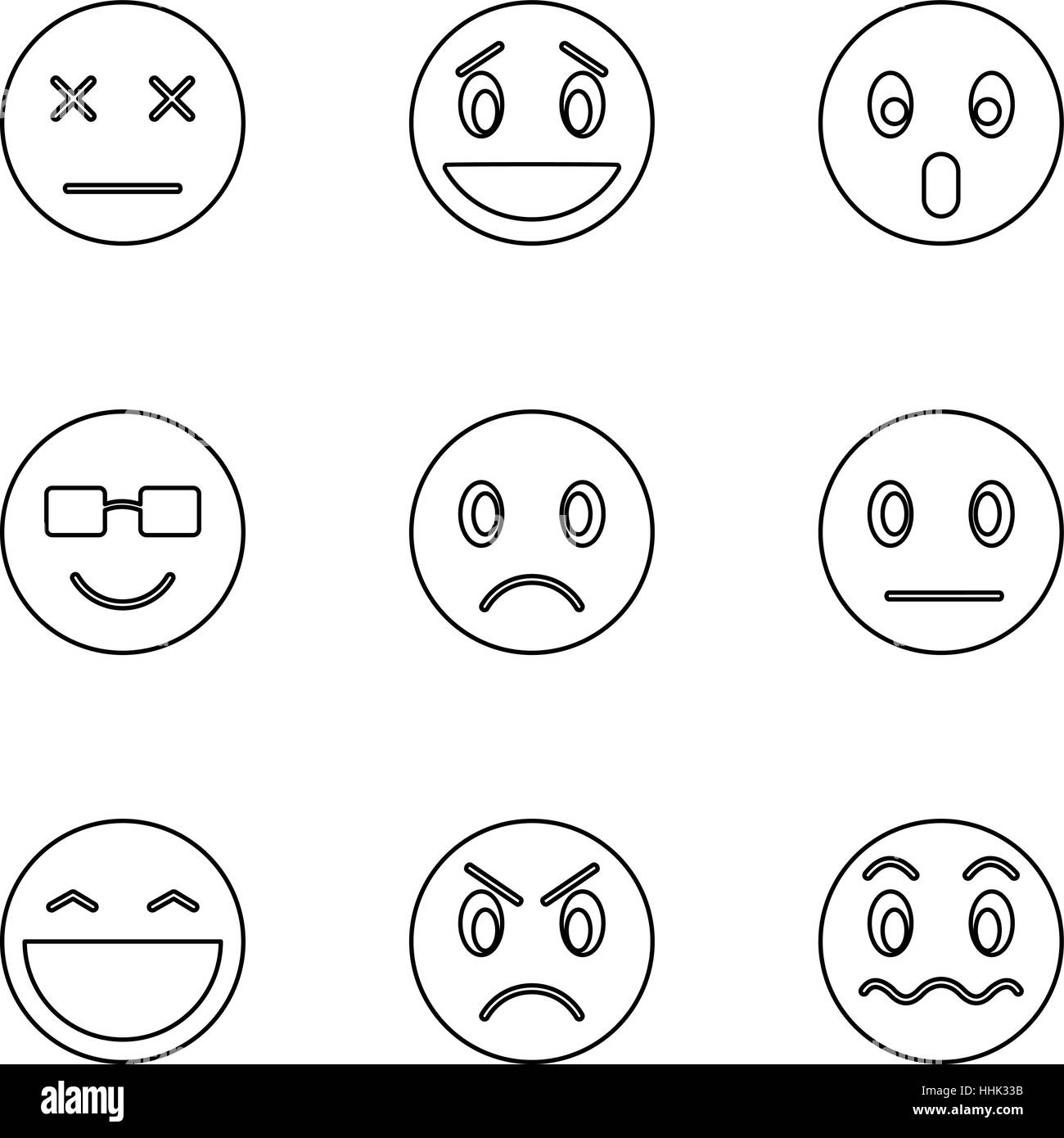 Emoticons for chatting icons set, outline style Stock Vector Image ...