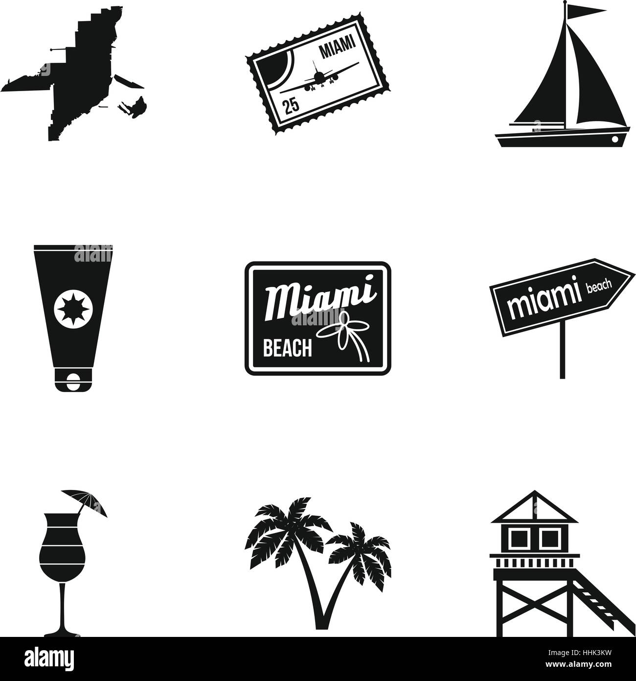 Attractions of Miami icons set, simple style Stock Vector Image & Art ...