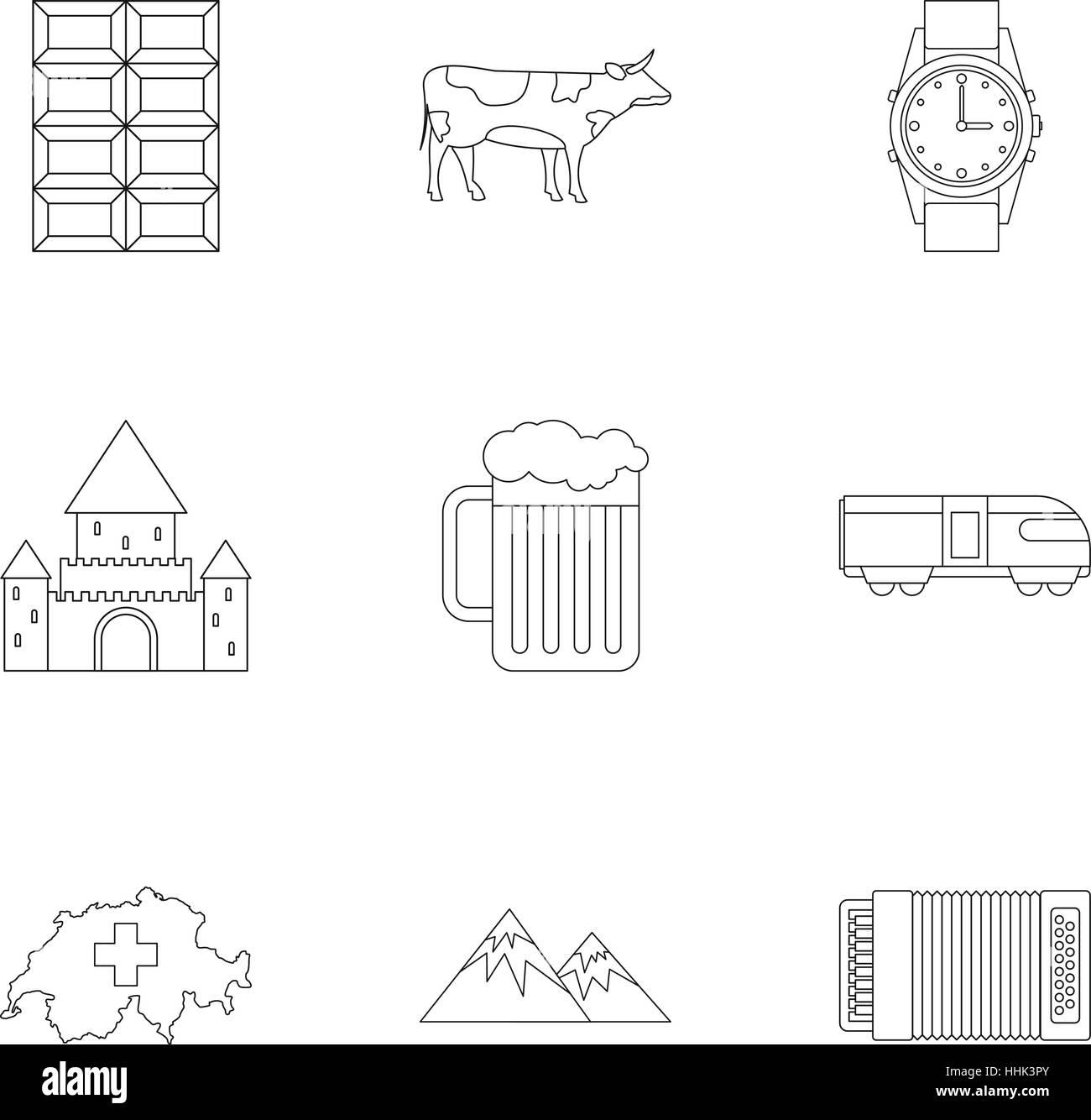 Country Switzerland icons set, outline style Stock Vector Image & Art ...