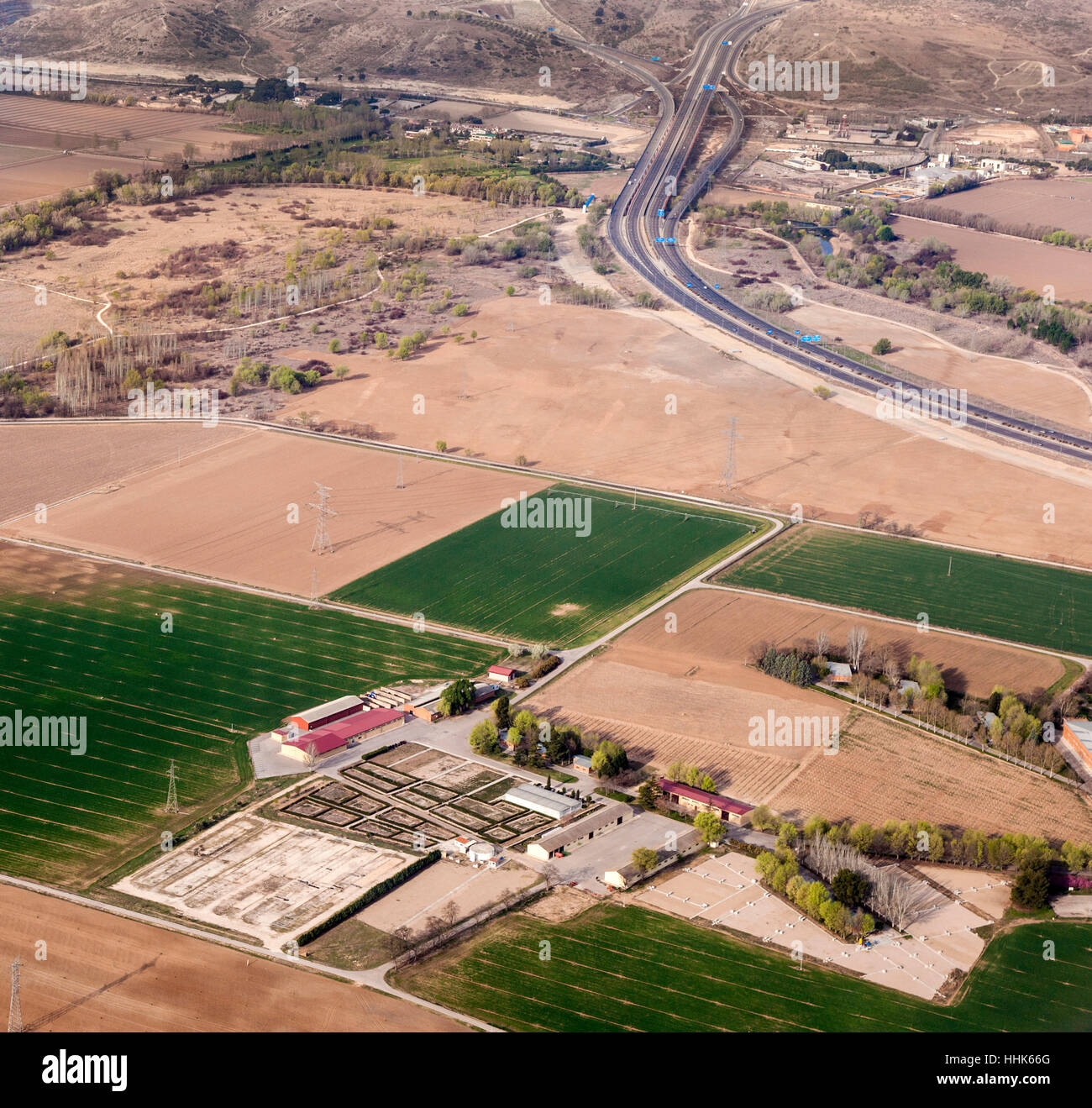 agriculture, farming, field, spain, transport, motorway, highway, above ...