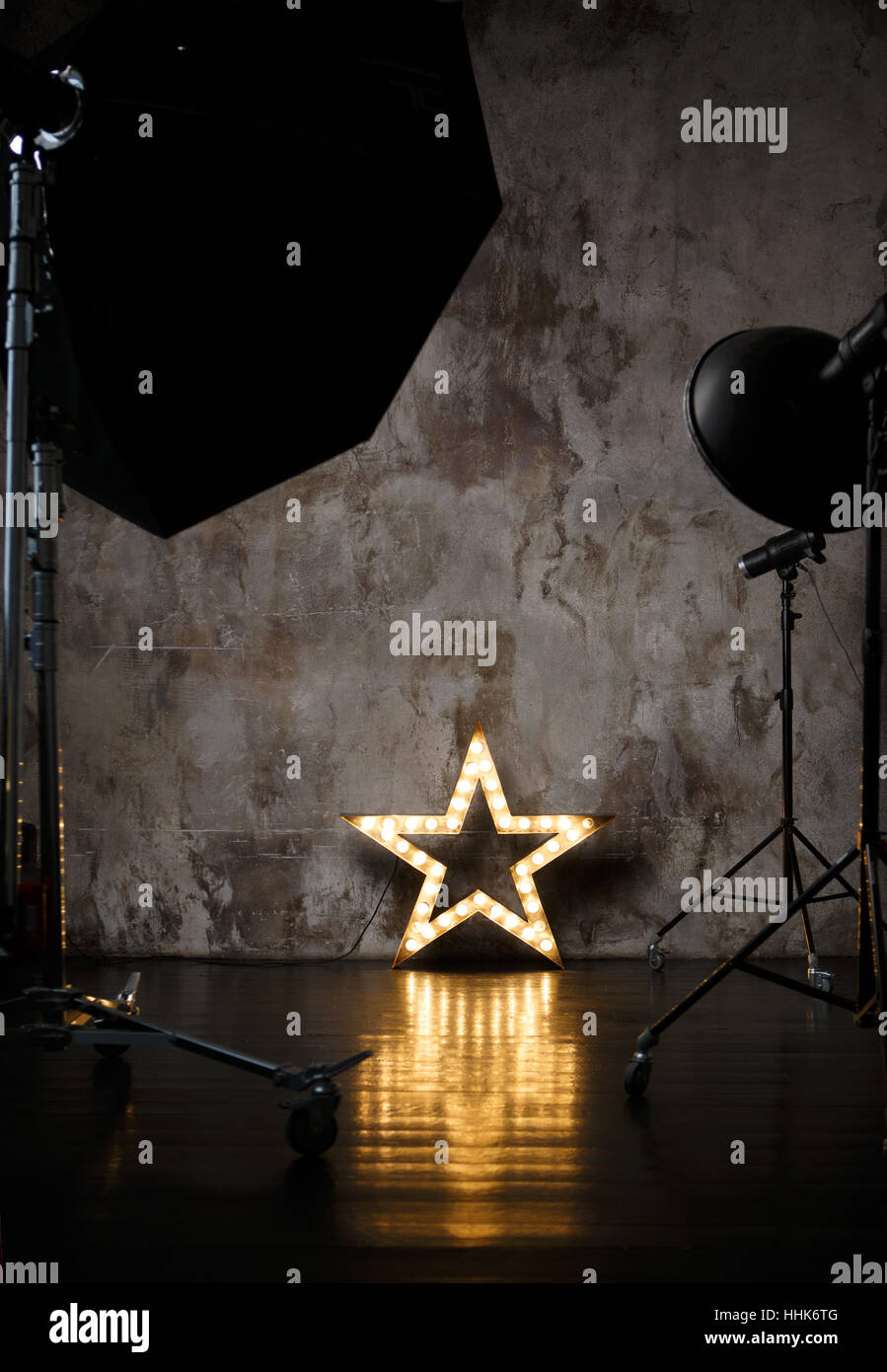 Photography studio with lighting equipment and decoration star Stock ...