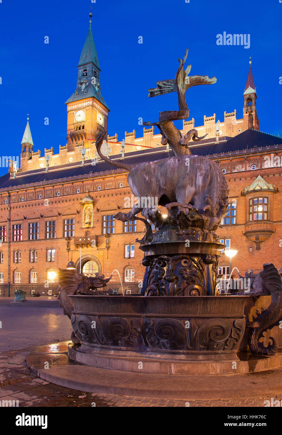 night photograph, denmark, town hall, copenhagen, renaissance ...