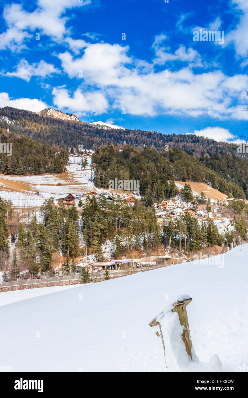 Panoramic view of winter mountain landscape with Italian village Stock ...