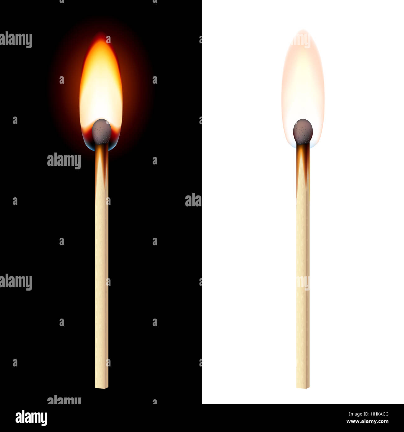 Realistic burning match on white and black background Stock Photo - Alamy