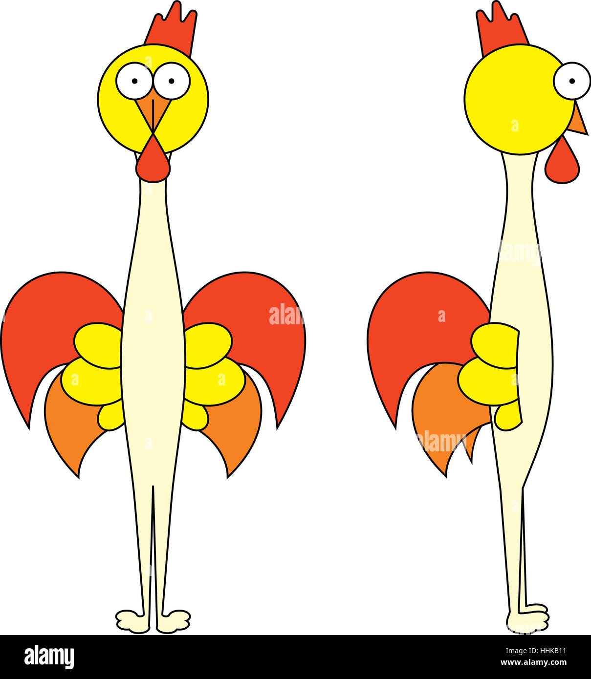 Fire rooster funny cartoon illustration, front view and side view Stock ...