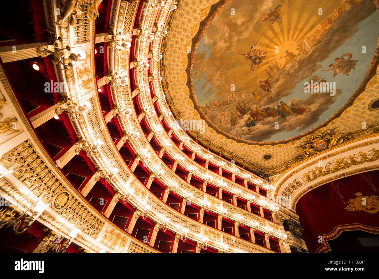 Interiors and details of Teatro di San Carlo, Naples opera house, Italy ...