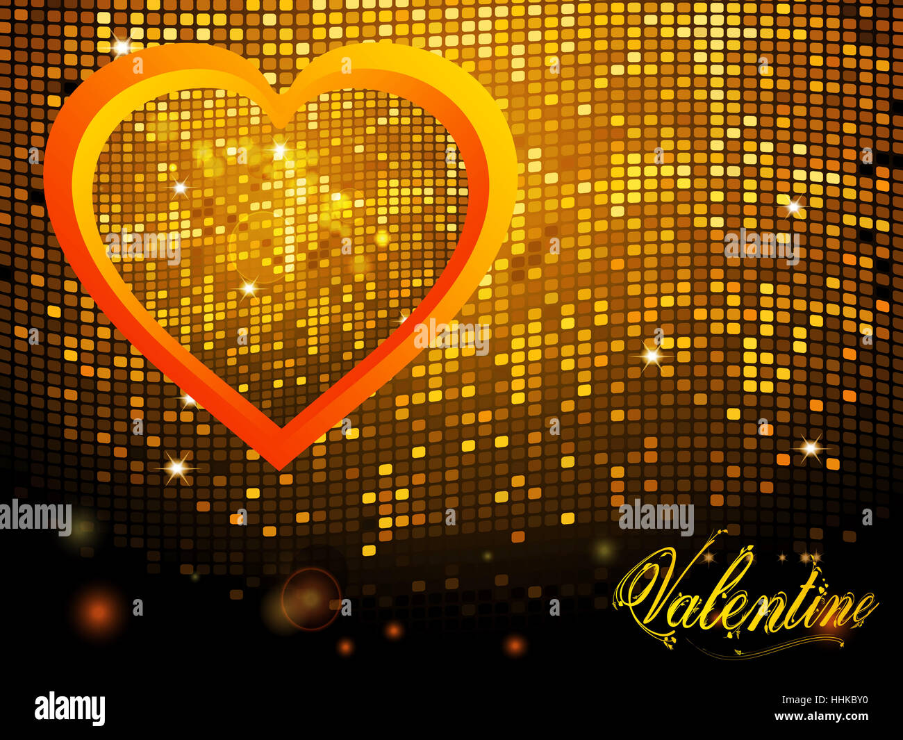 Red Yellow Heart Shaped Frame with Sparkling Mosaic Over Disco Wall ...