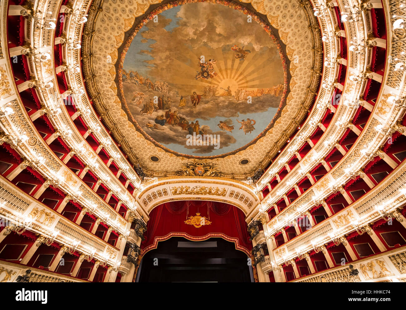 Interiors and details of Teatro di San Carlo, Naples opera house, Italy ...