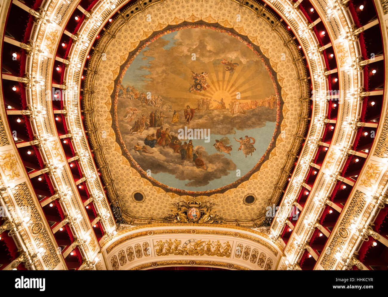 Interiors and details of Teatro di San Carlo, Naples opera house, Italy ...
