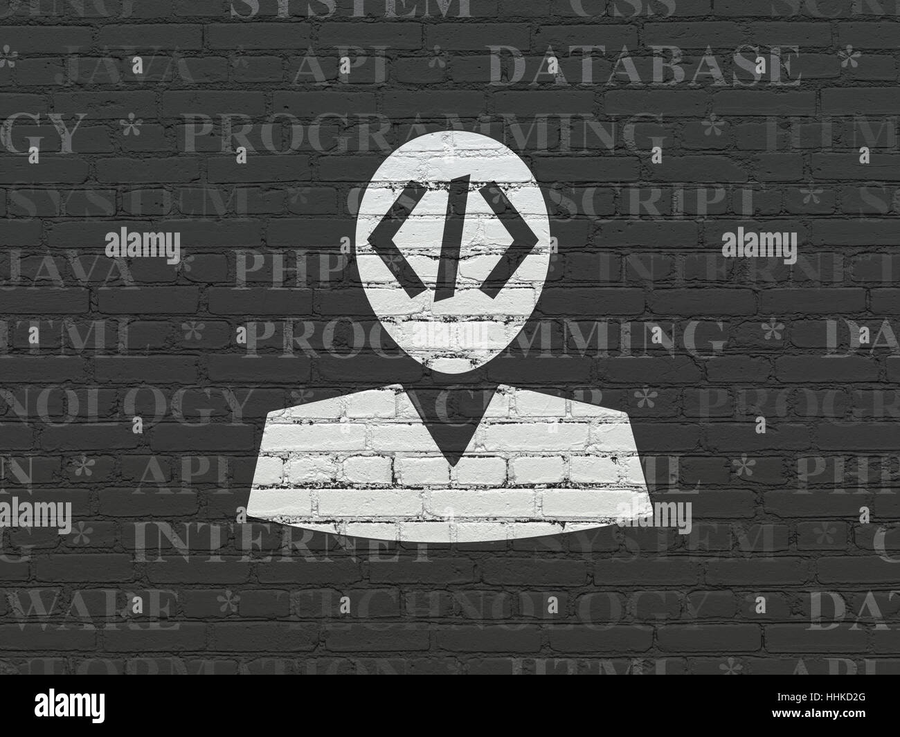 Software concept: Programmer on wall background Stock Photo - Alamy