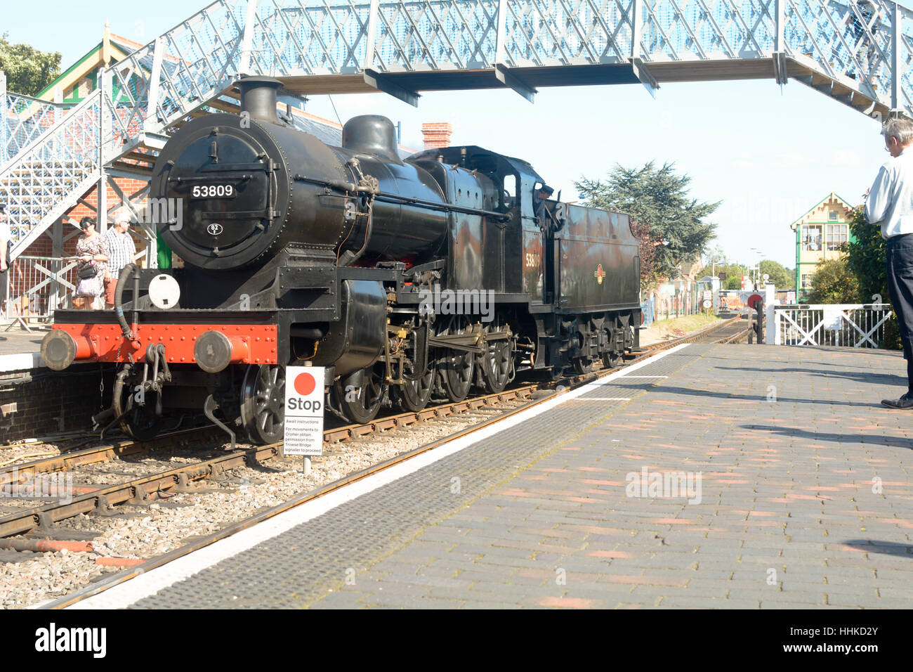 Steam train arriving at the the old railway station in Sheringham ...