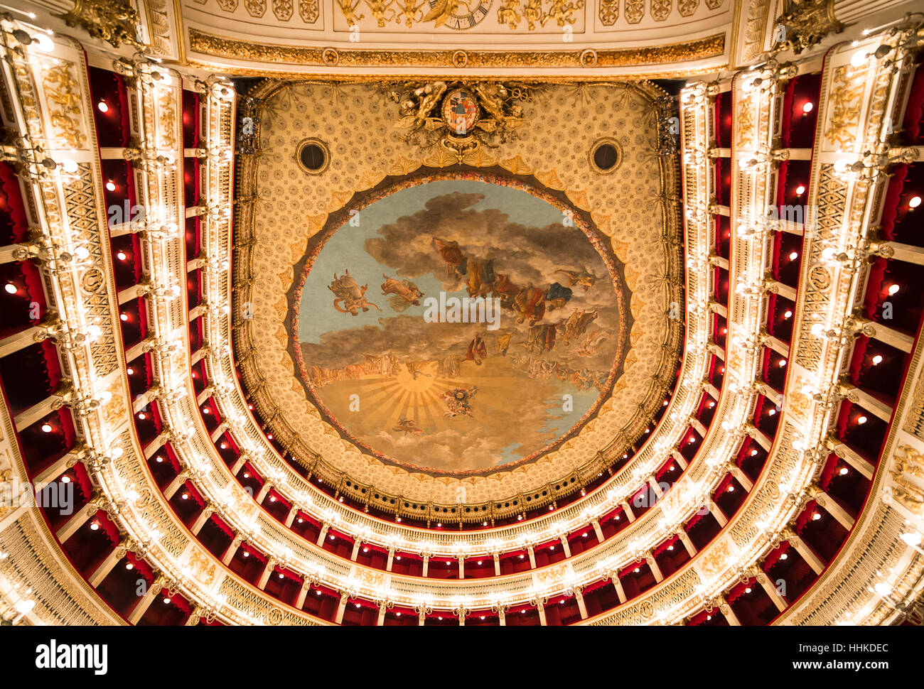 Interiors and details of Teatro di San Carlo, Naples opera house, Italy ...